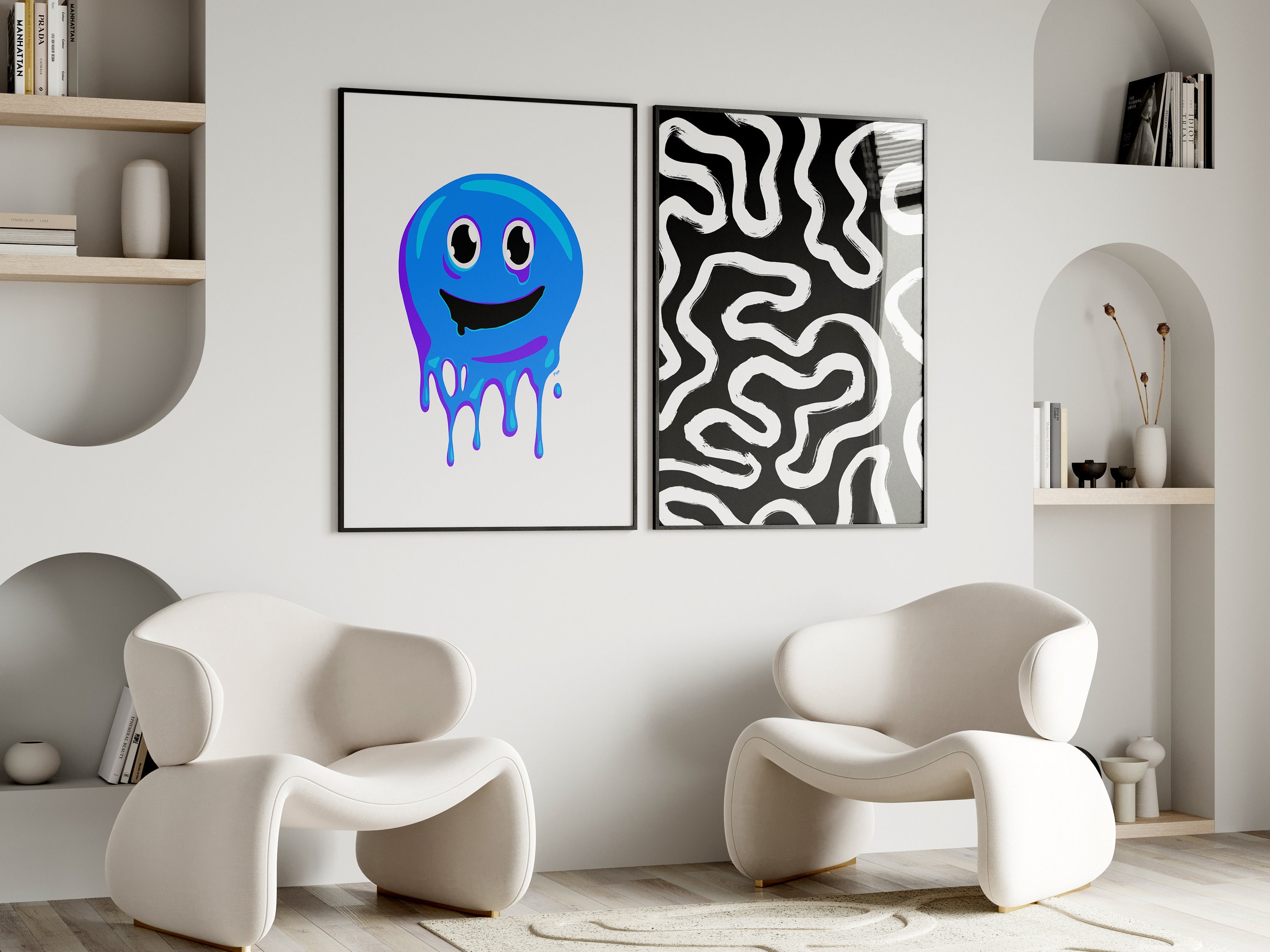 Melting Smiley Poster, Emoji Poster, Fun Art, Colorful Kids Art, Melted ...