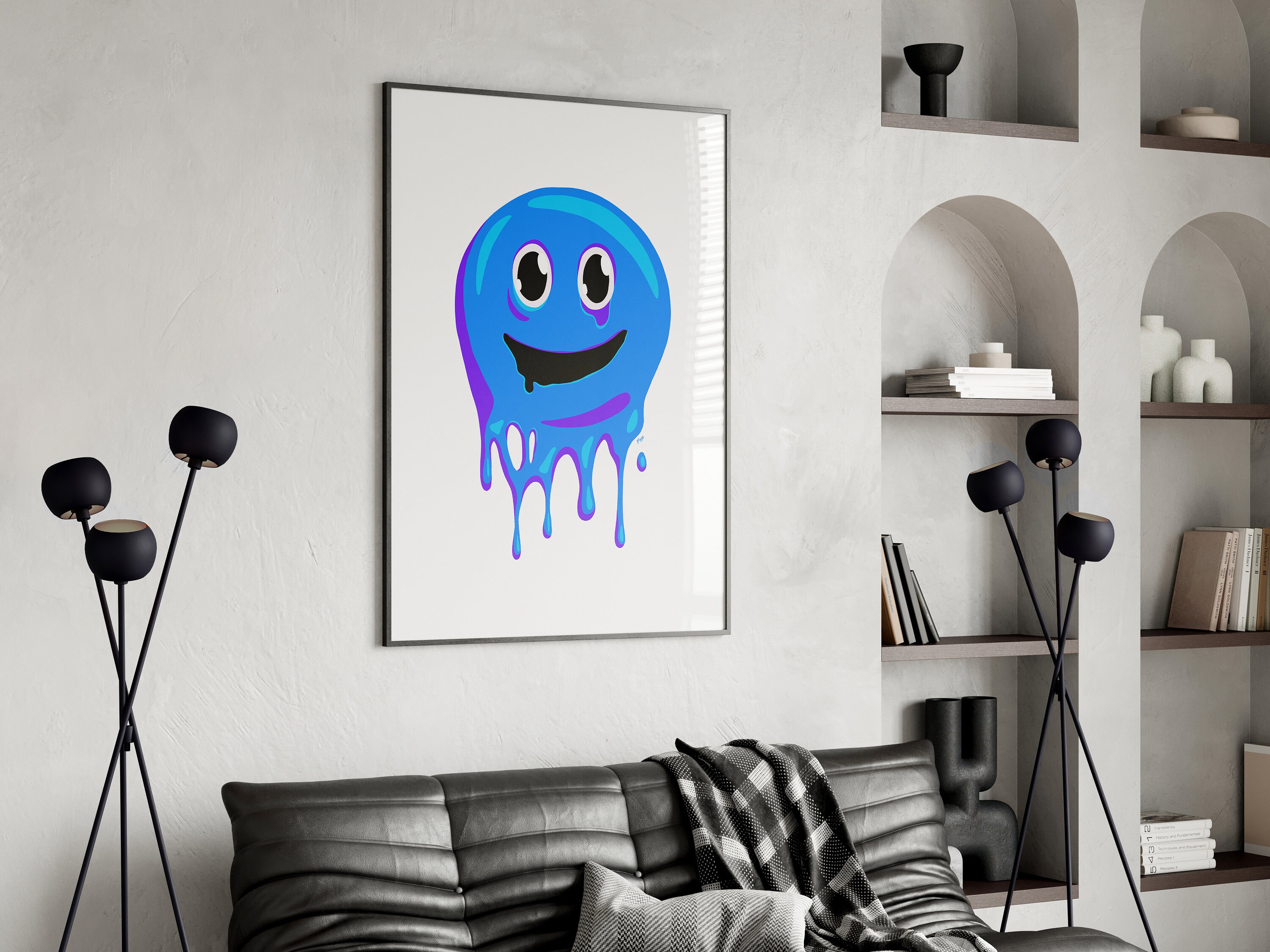 Melting Smiley Poster, Emoji Poster, Fun Art, Colorful Kids Art, Melted ...