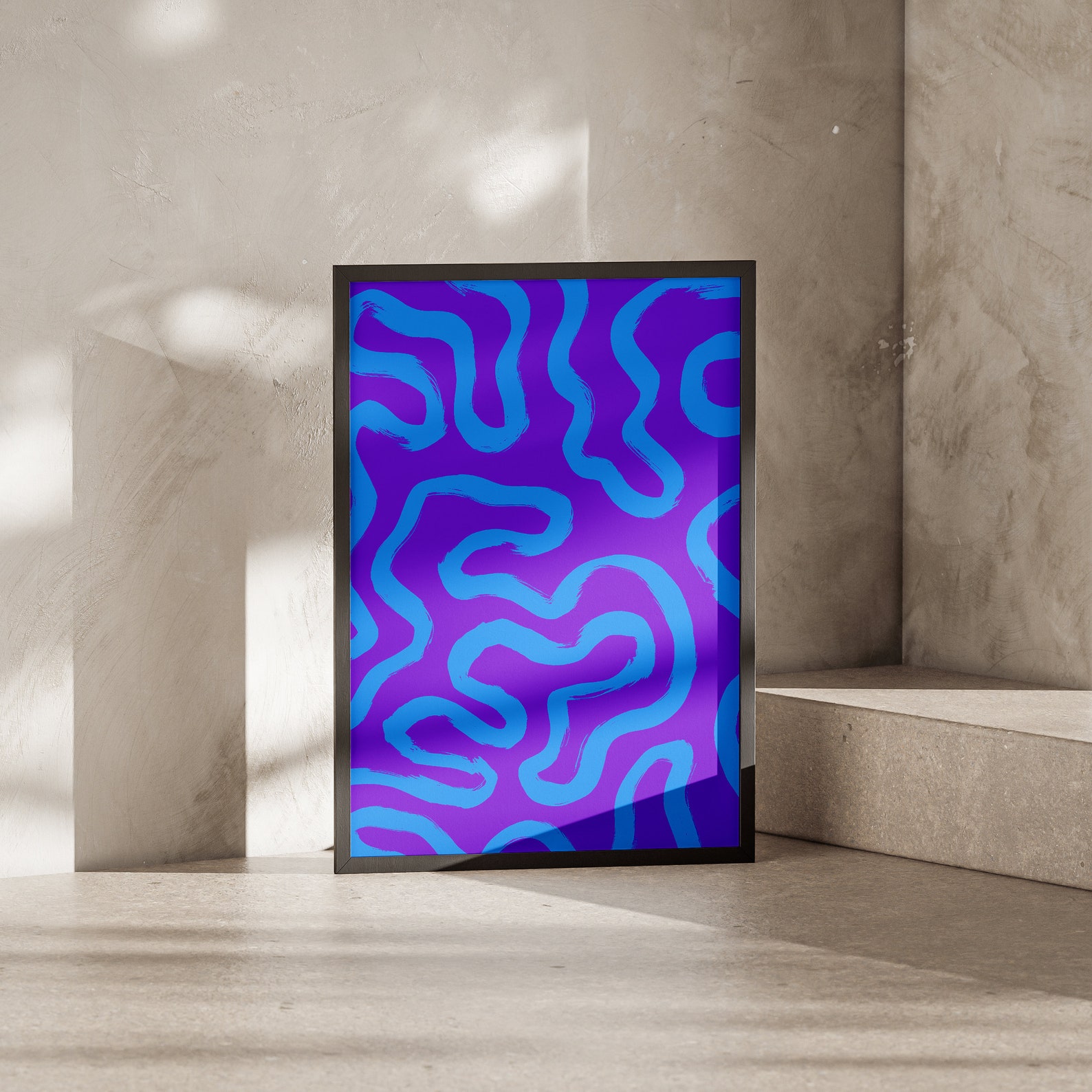 Blue Purple Abstract Swirl Poster, Minimal Abstract Line Print, Blue ...