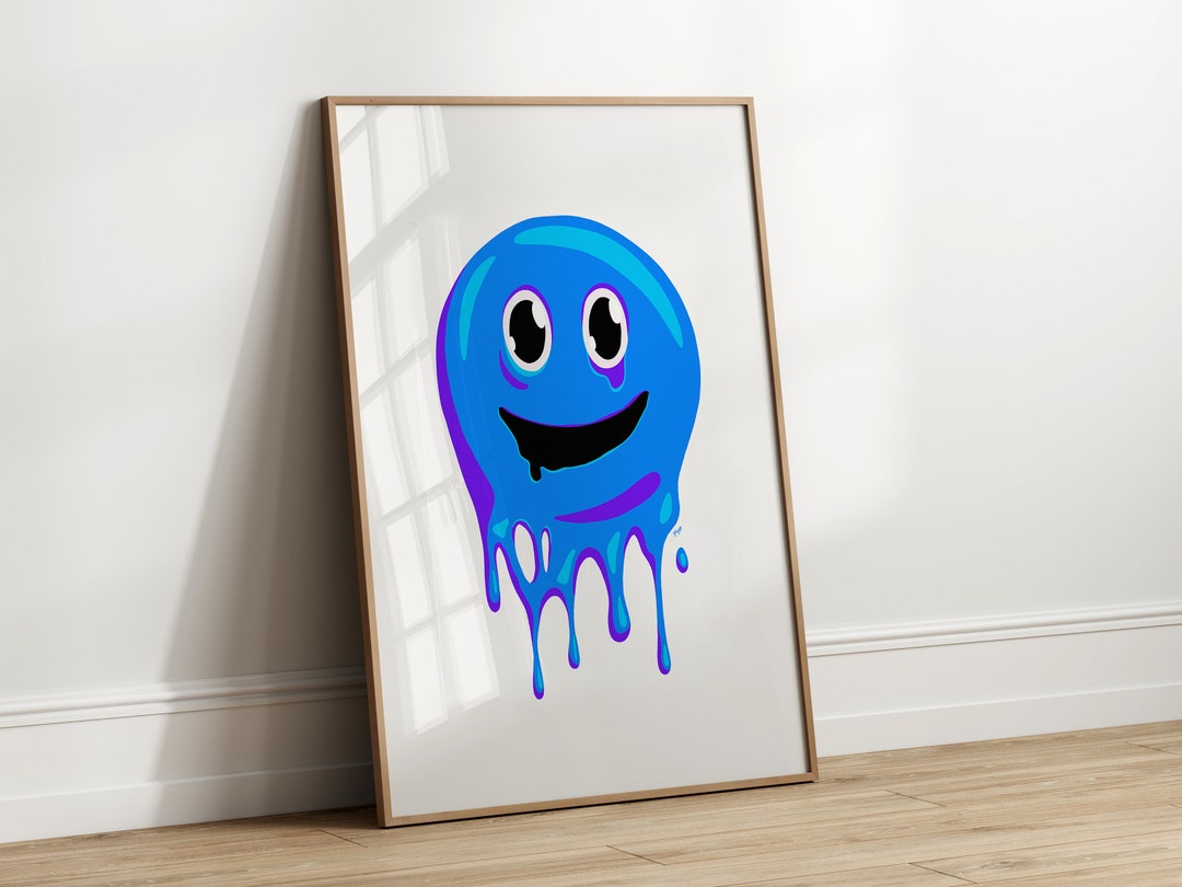 Melting Smiley Poster, Emoji Poster, Fun Art, Colorful Kids Art, Melted ...