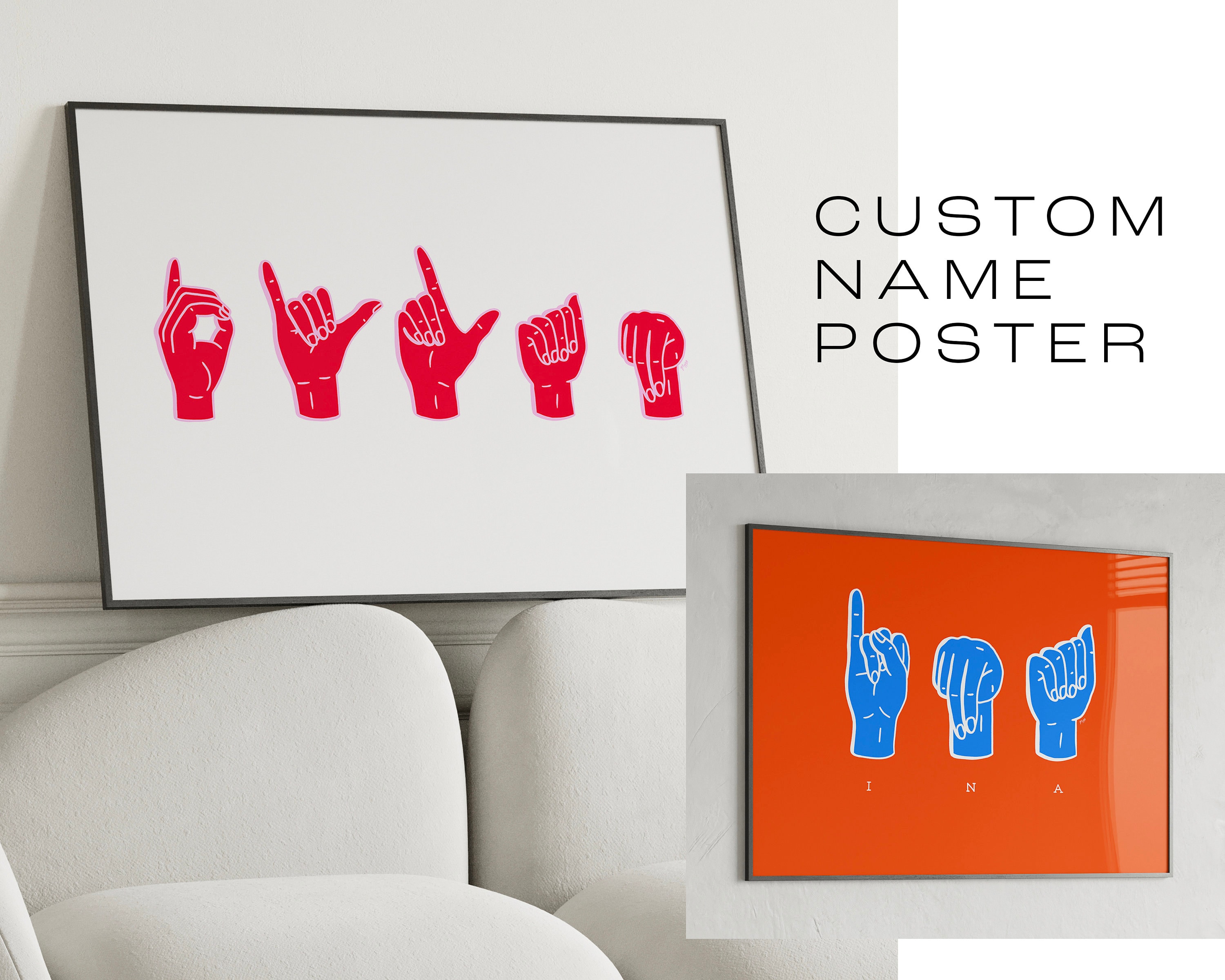 Custom Name Sign Language Poster, Nursery Name Art Print, Editable ...