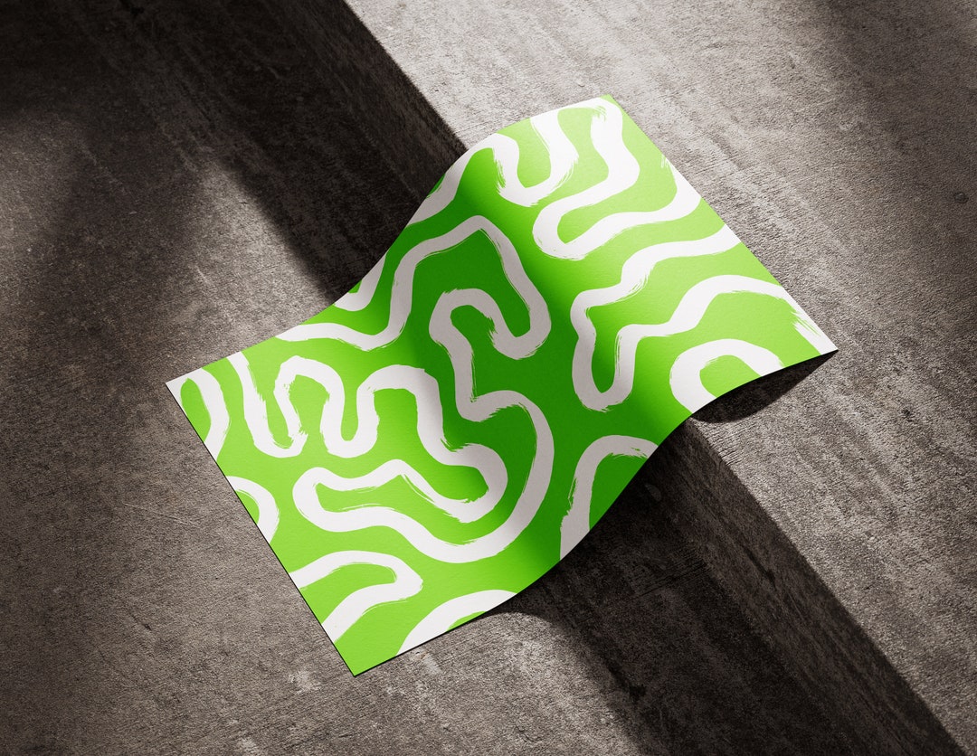 Lime Green Abstract Swirl Poster, Minimal Abstract Line Print, Green ...