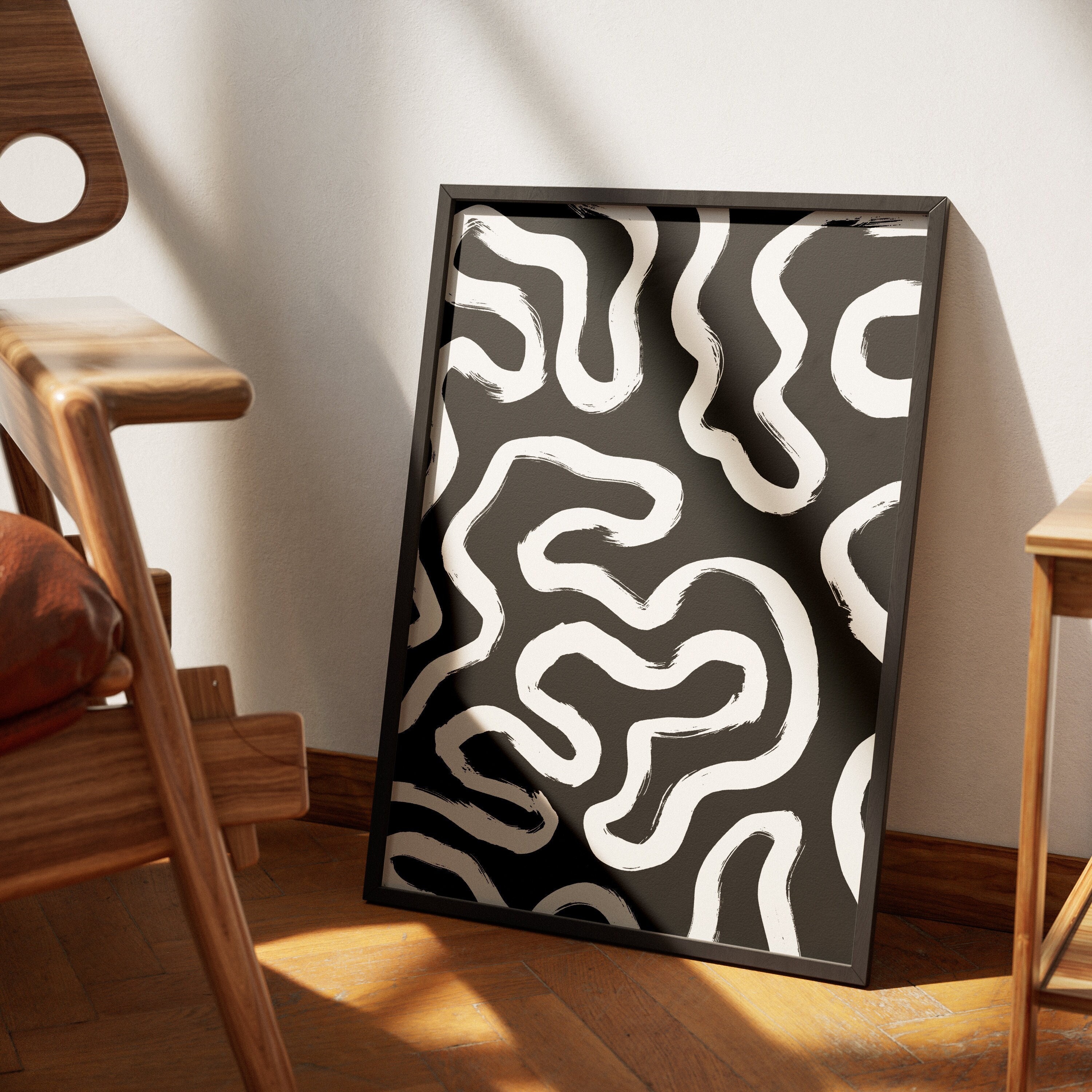 Black White Abstract Swirl Poster, Minimal Abstract Line Print, Black ...