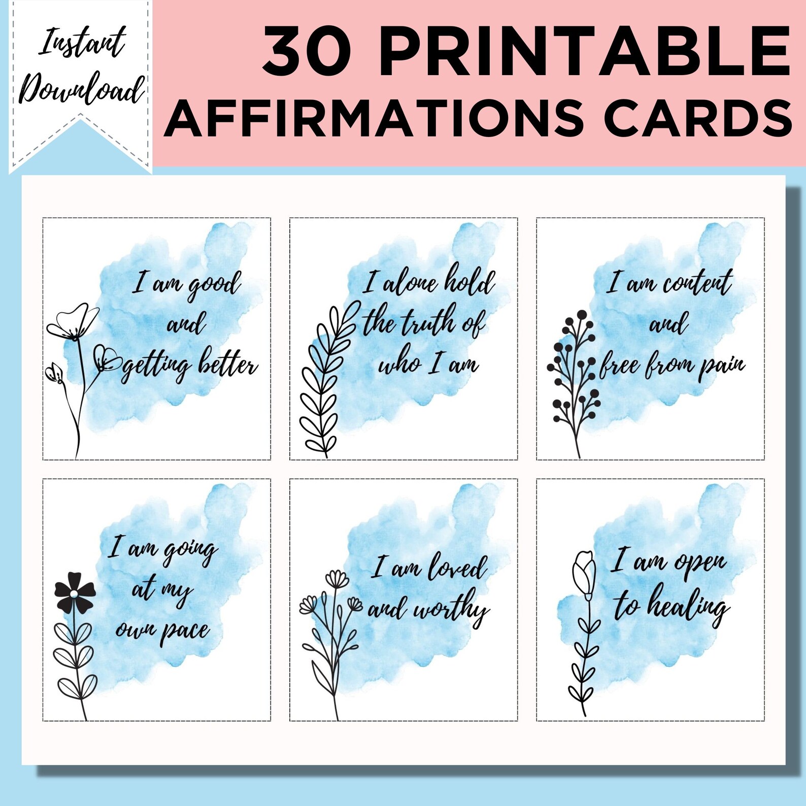 30 Affirmations Cards Digital Download | Positive Quotes 2023 Printable ...