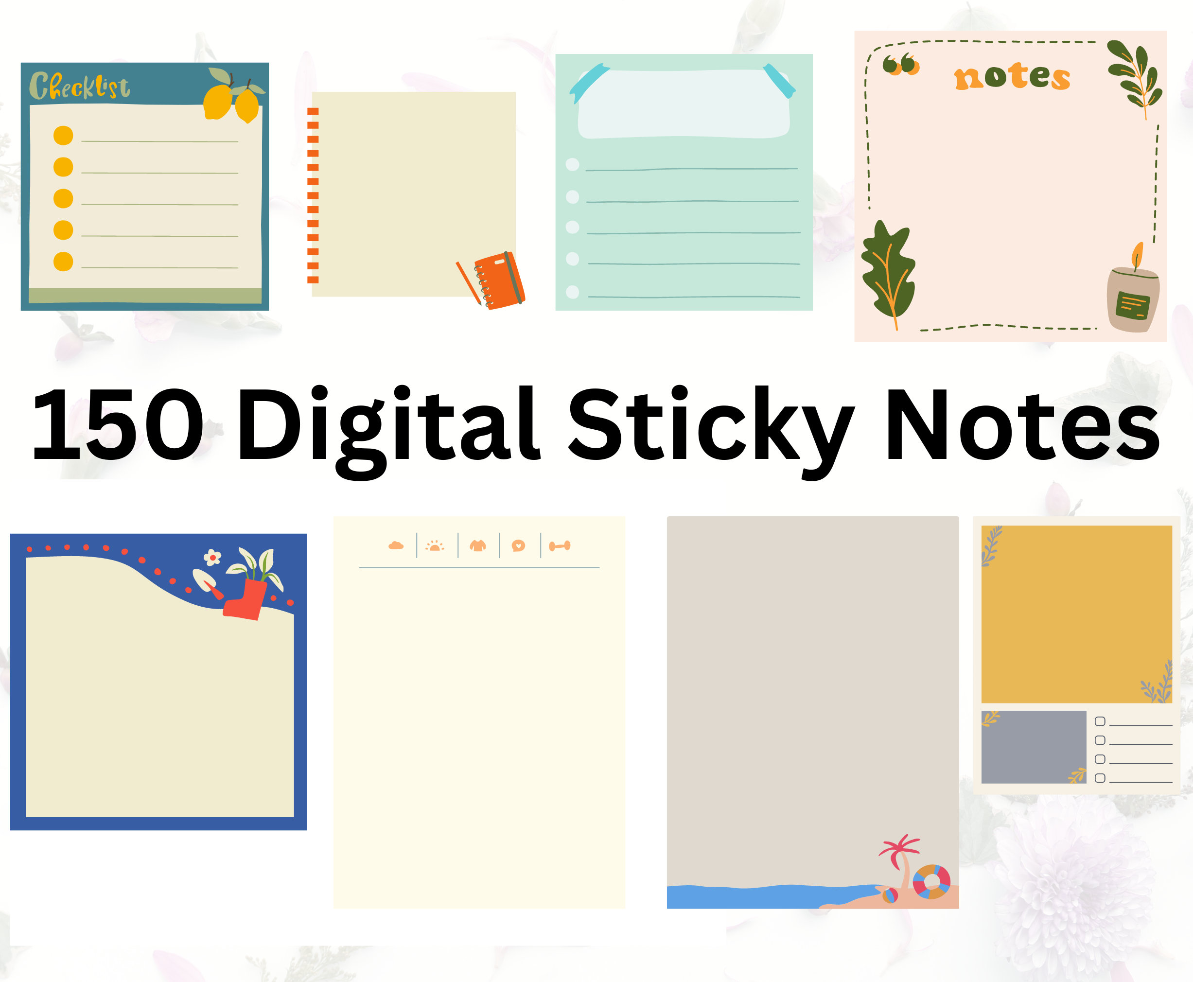 150 Digital Sticky Notes, Digital Stickers, Png Stickers, Goodnotes ...