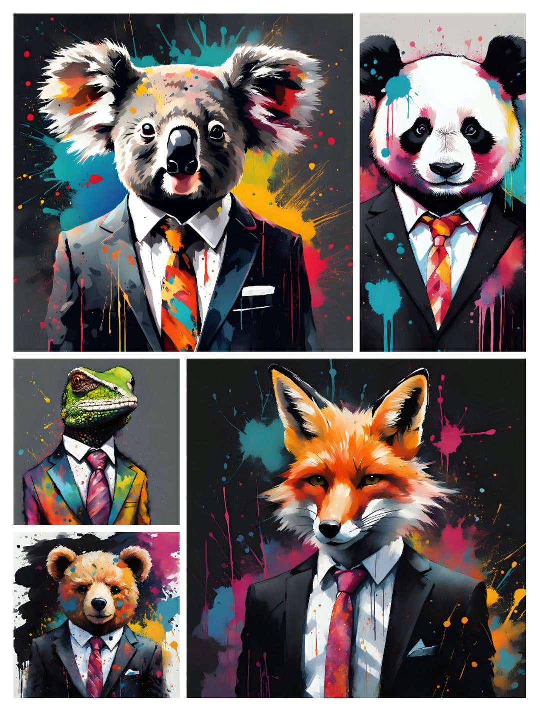 Wild Animal Wearing Suits SVG PNG Lion Koala Tiger Panda Bear Lizard ...