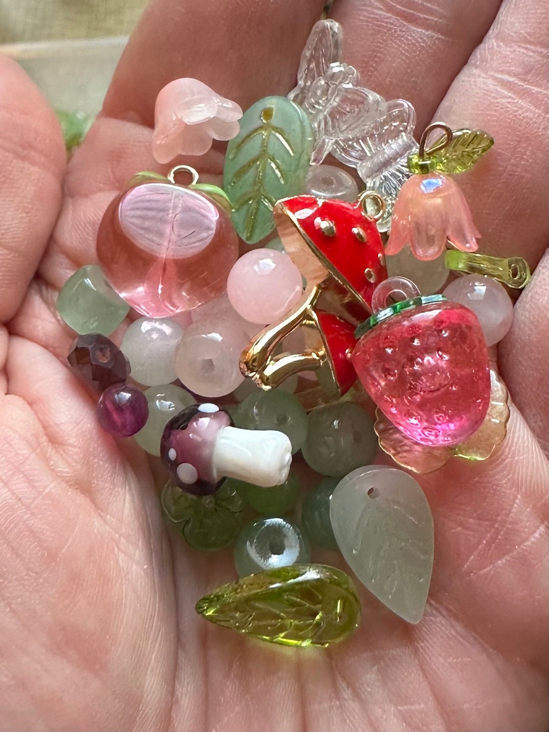 Cottagecore Bead Mix: Mushroom, Peach, and Floral Charms - Etsy