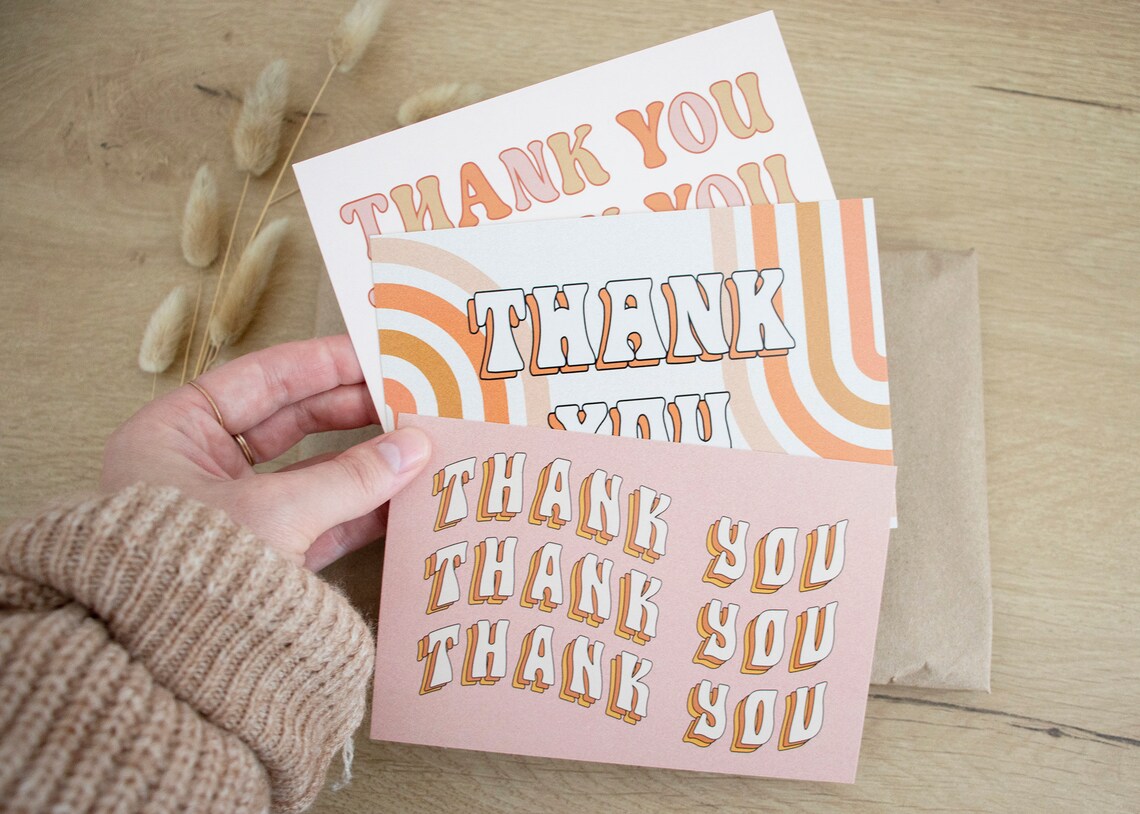 Retro 100 Thank You Card Inserts Physical Small Business - Etsy