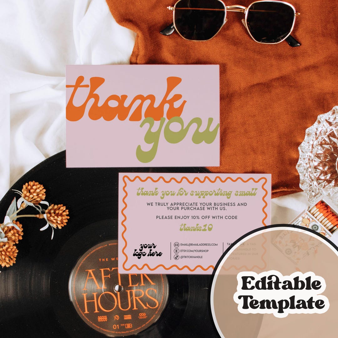 Editable Vintage Thank You Insert, Retro Thank You Card, Trendy Thank ...