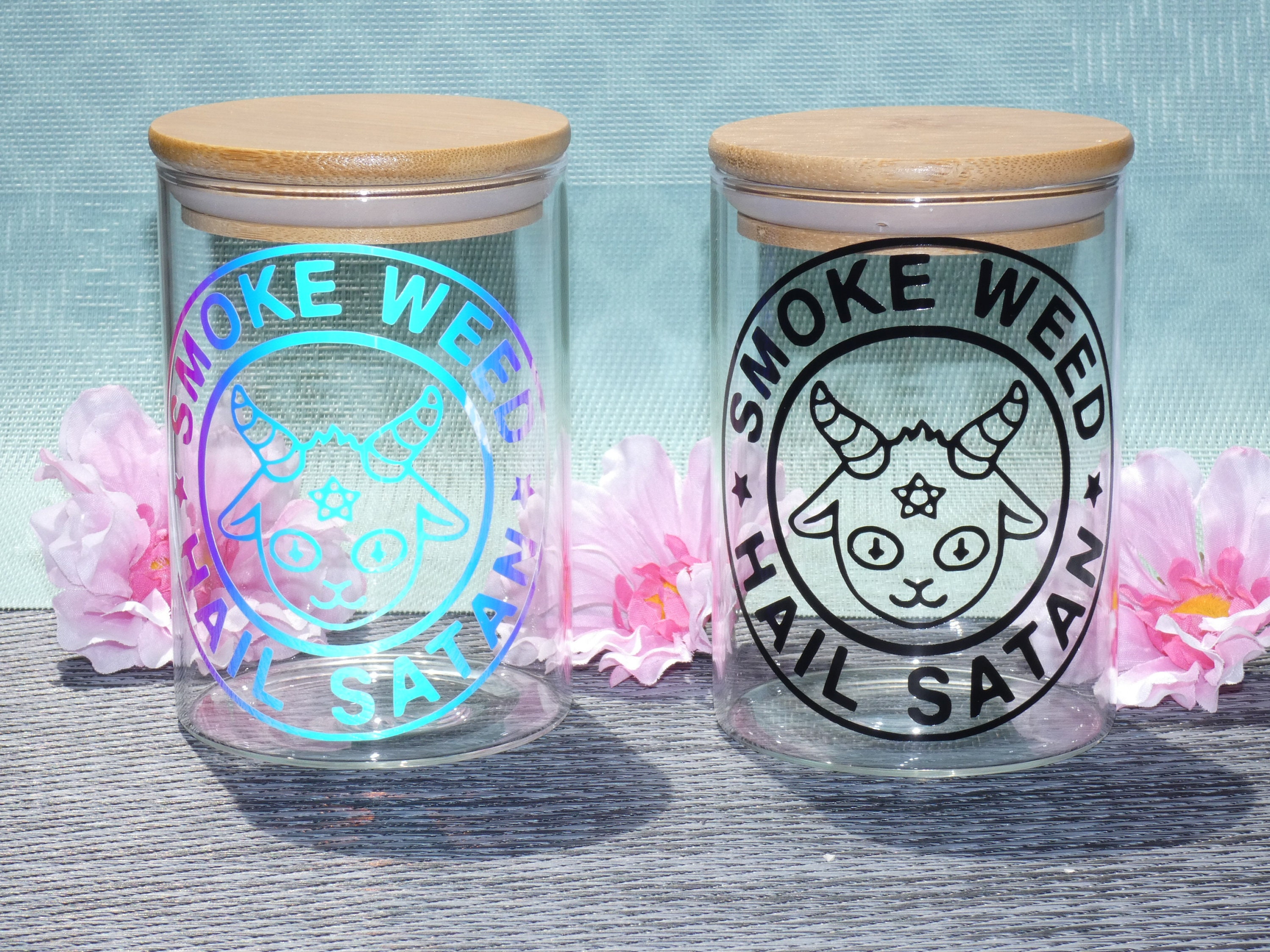Smoke Weed, Hail Satan, Glass Stash Jar, Kawaii Stashjar, Container ...