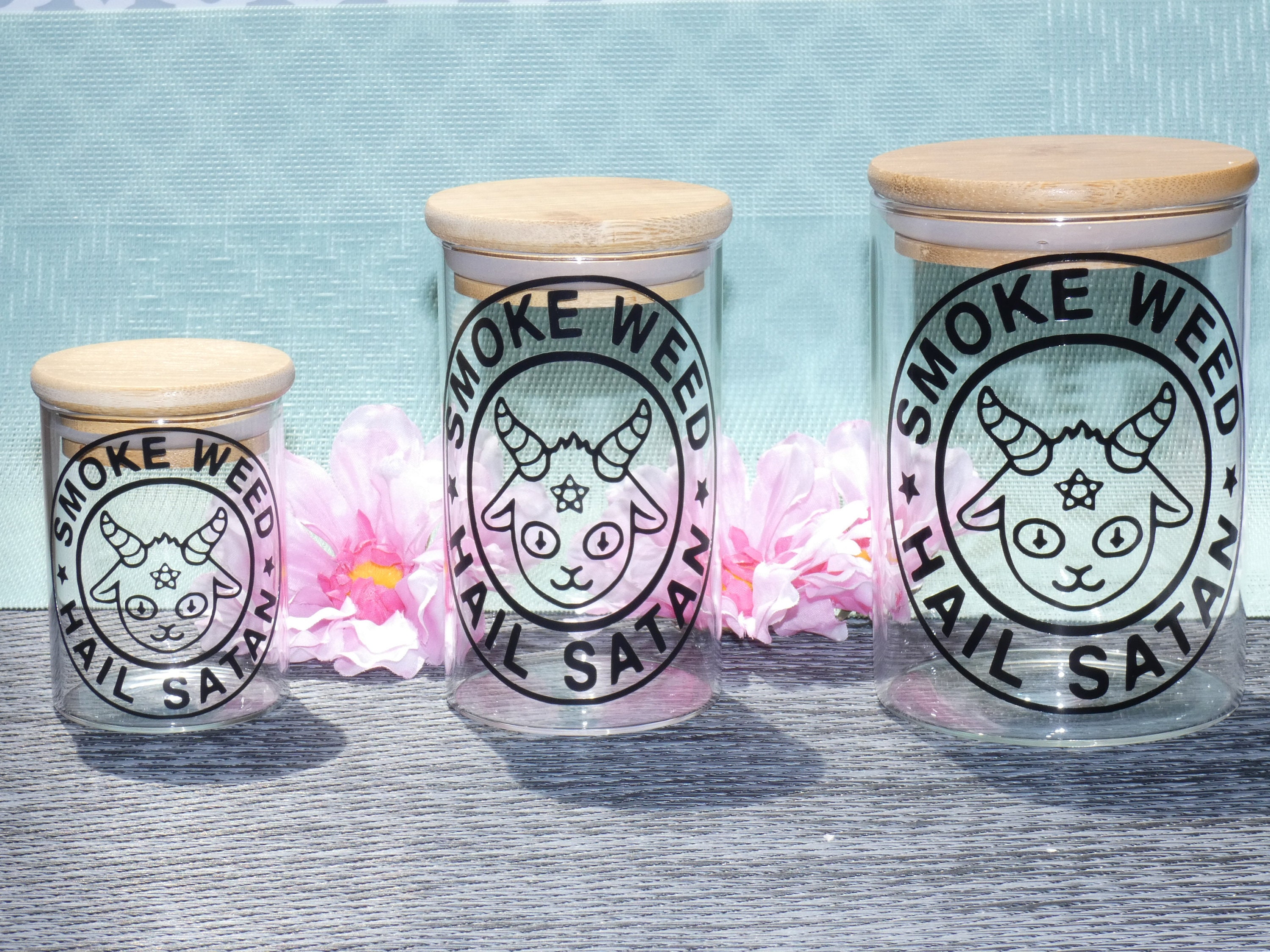 Smoke Weed, Hail Satan, Glass Stash Jar, Kawaii Stashjar, Container ...