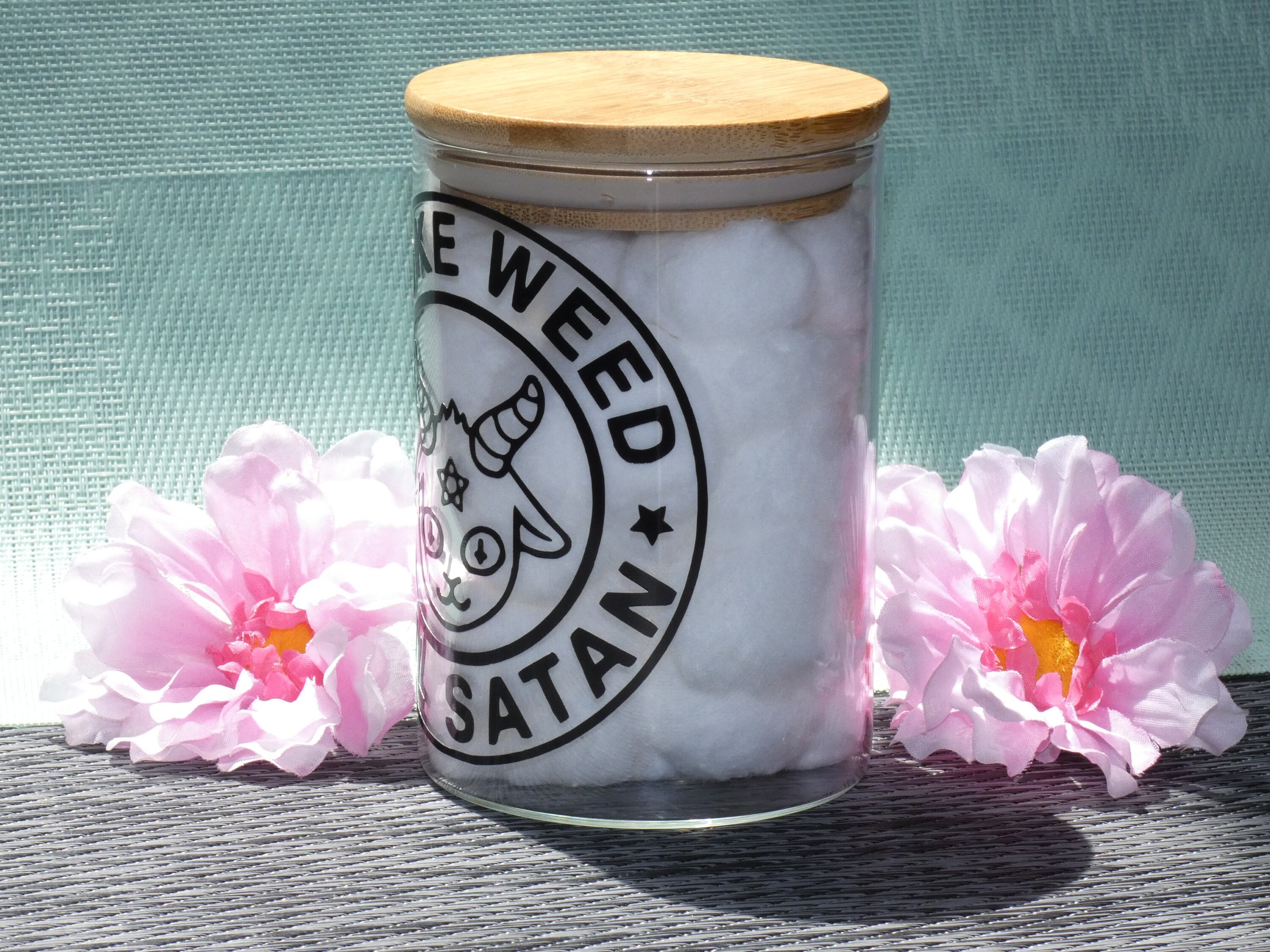 Smoke Weed, Hail Satan, Glass Stash Jar, Kawaii Stashjar, Container ...