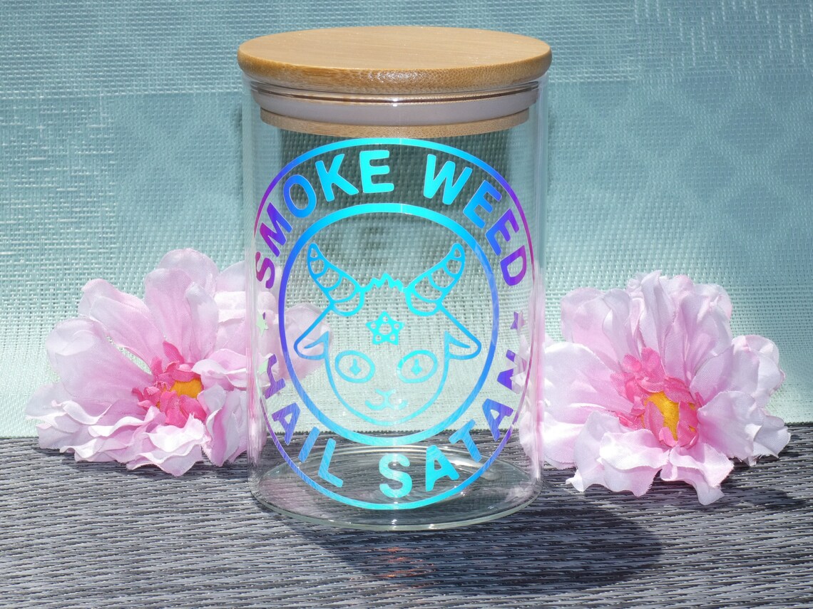 Smoke Weed, Hail Satan, Glass Stash Jar, Kawaii Stashjar, Container ...