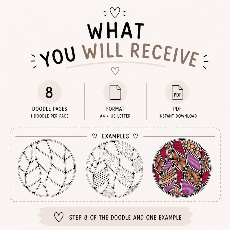 Step-by-step Doodle (9 Pages) | Guided Drawing Printable | Relaxing ...