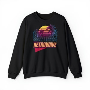 Retrowave Mountains Sunset Vector Grid Sweatshirt - Synthwave Vaporwave ...