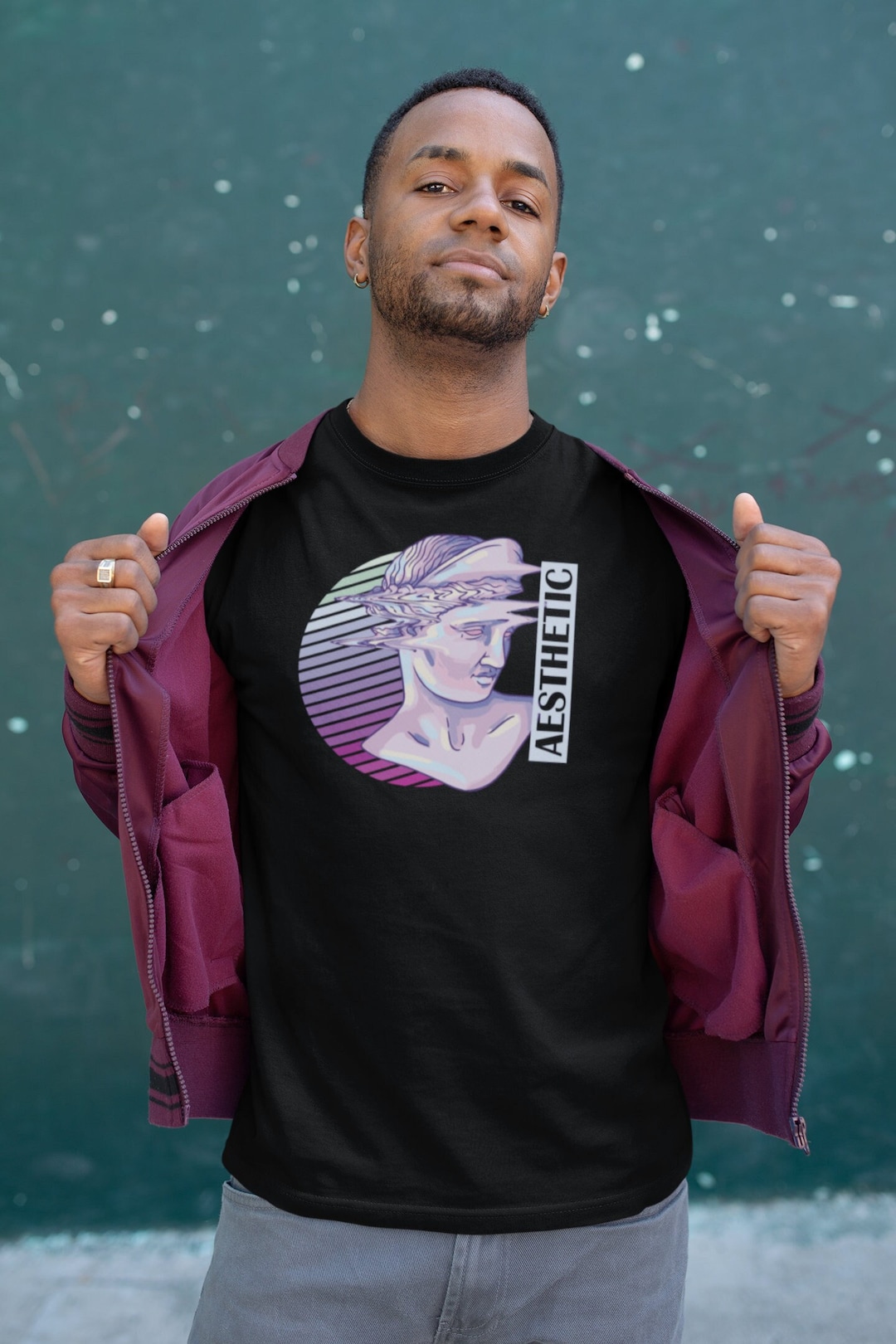 Retrowave Aesthetic Marble Head Statue Print, Synthwave Vaporwave Art ...