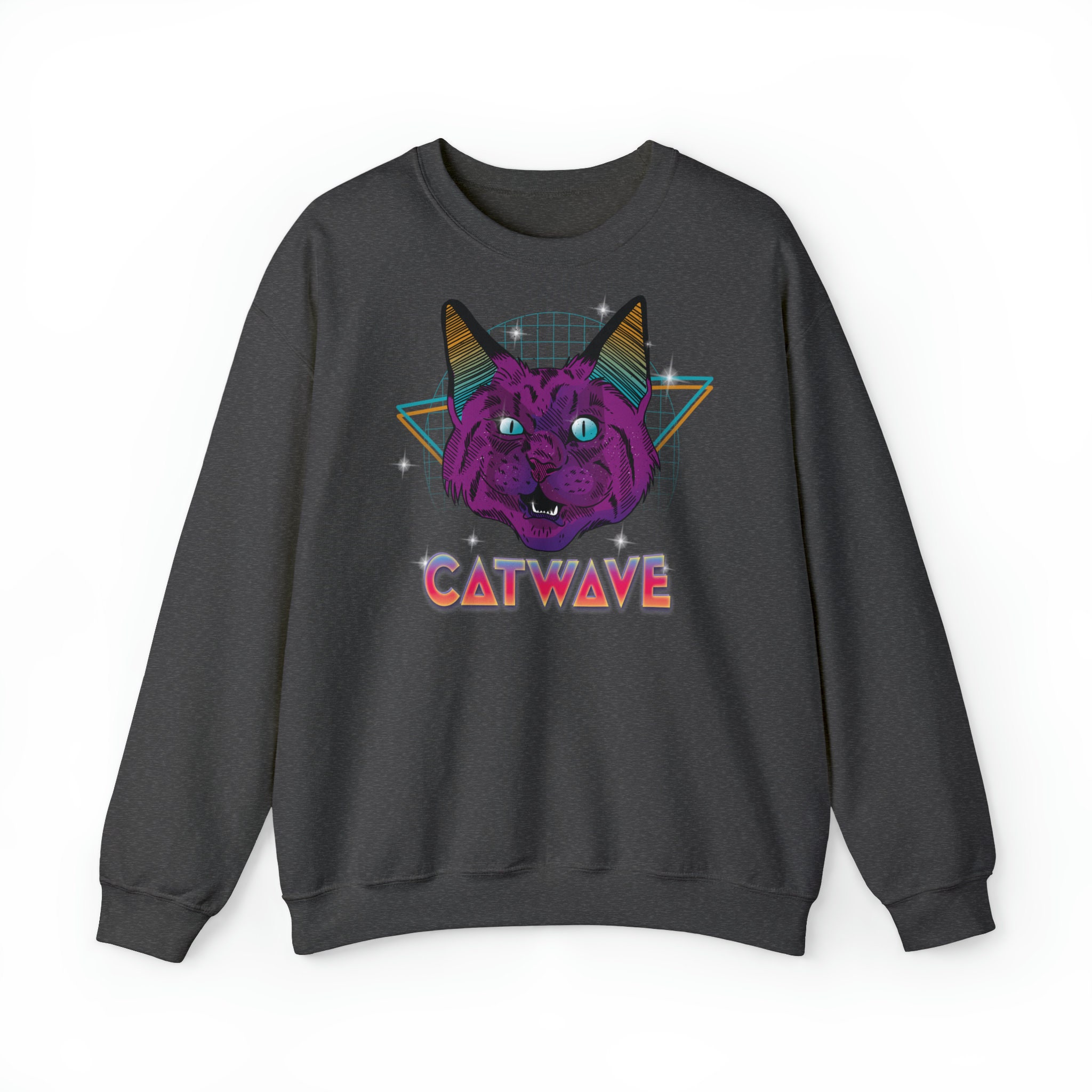 Catwave Retro Synthwave Cartoon Cat Sweatshirt - Neon Aesthetic Sweater ...