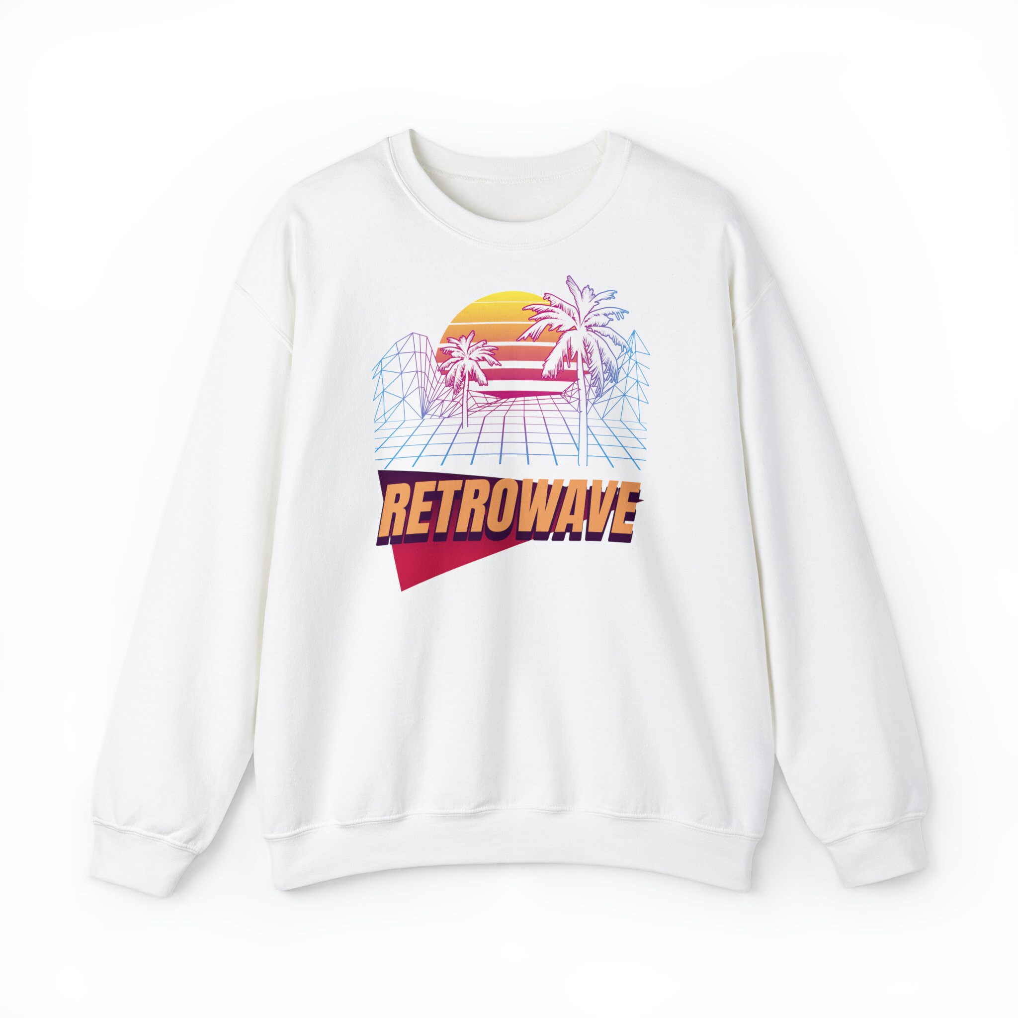 Retrowave Mountains Sunset Vector Grid Sweatshirt - Synthwave Vaporwave ...