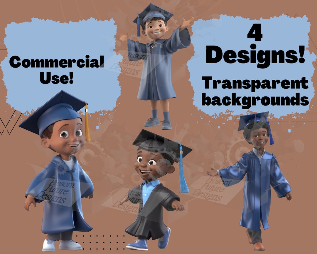African American Boy Grad Art Black Kid PNG Graduation Art Black AI ...