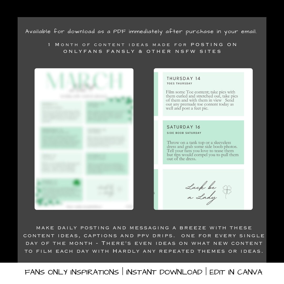 Onlyfans Content Calendar March 2024 Content Ideas and Captions and PPV ...