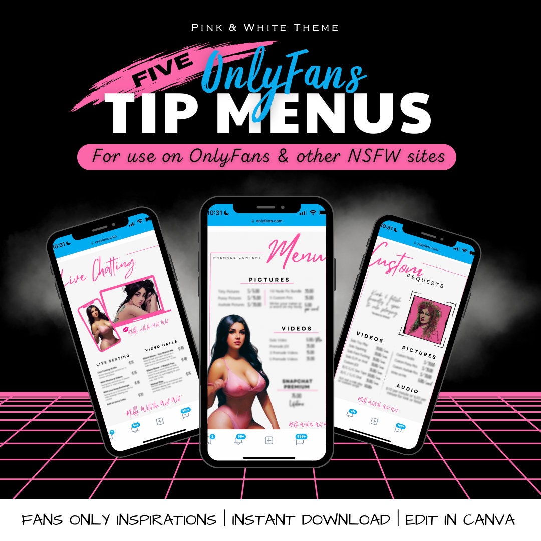 Onlyfans Tip Menus - 5 Menu Bundle - Pink & White - Fansly Tip Menu - Onlyfans Tip Menu - Pink ...