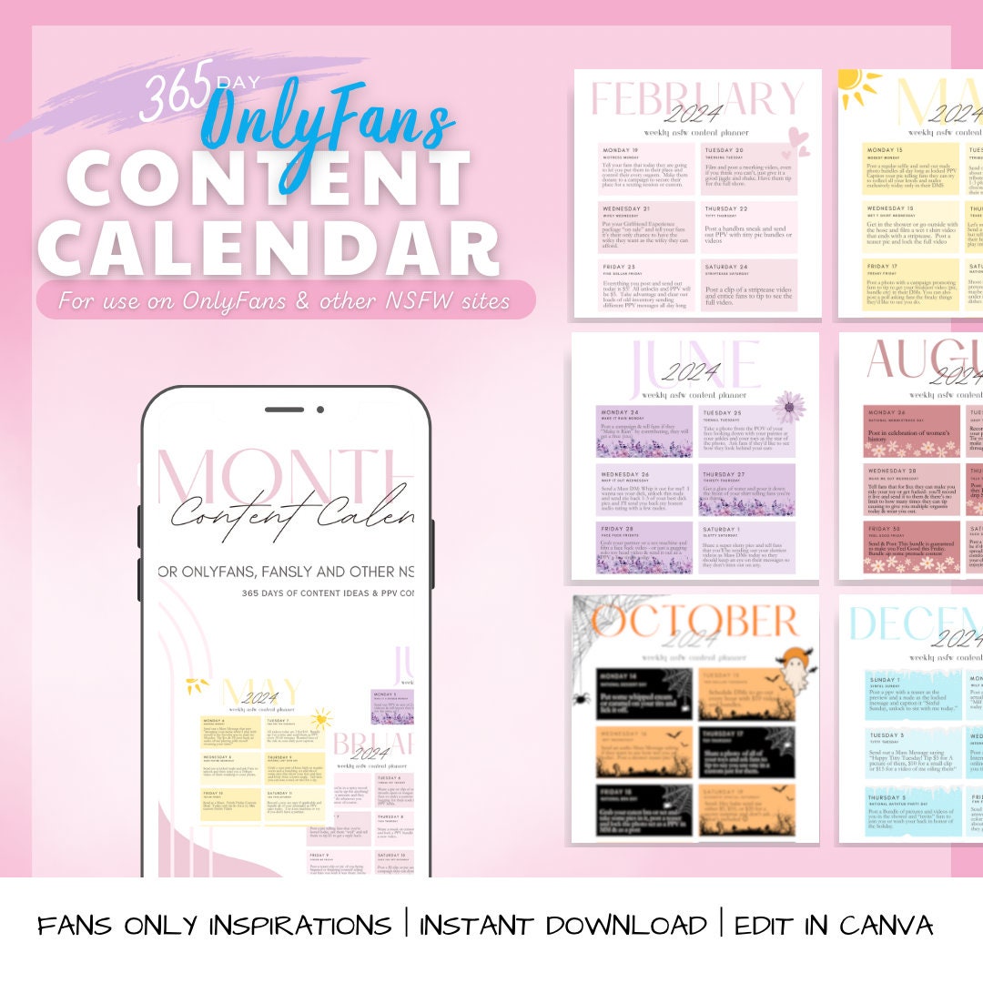 Onlyfans Content Calendar 2024v- 365 Days of Content Ideas and Captions ...