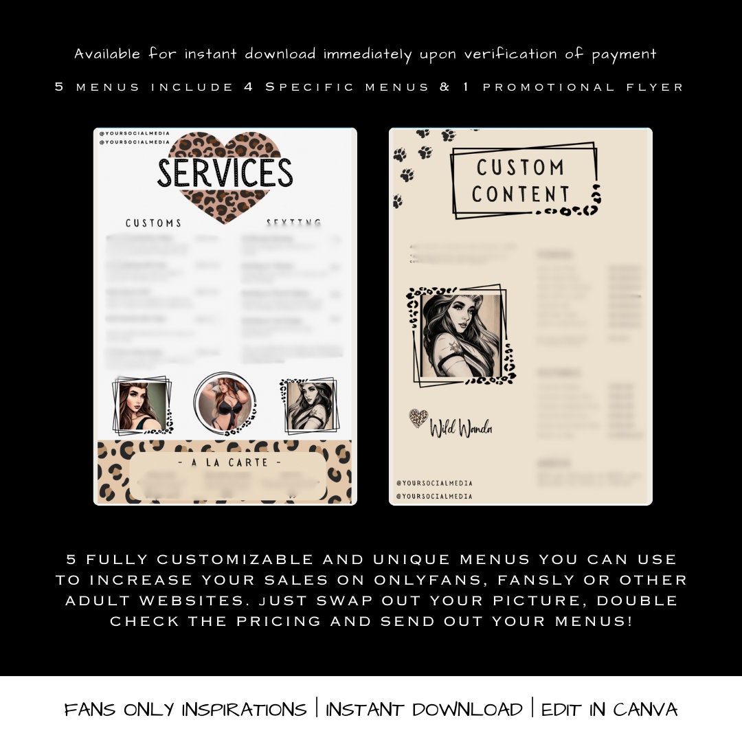 Leopard Print Onlyfans Tip Menus, 5 Menu Bundle, Fansly Tip Menu ...