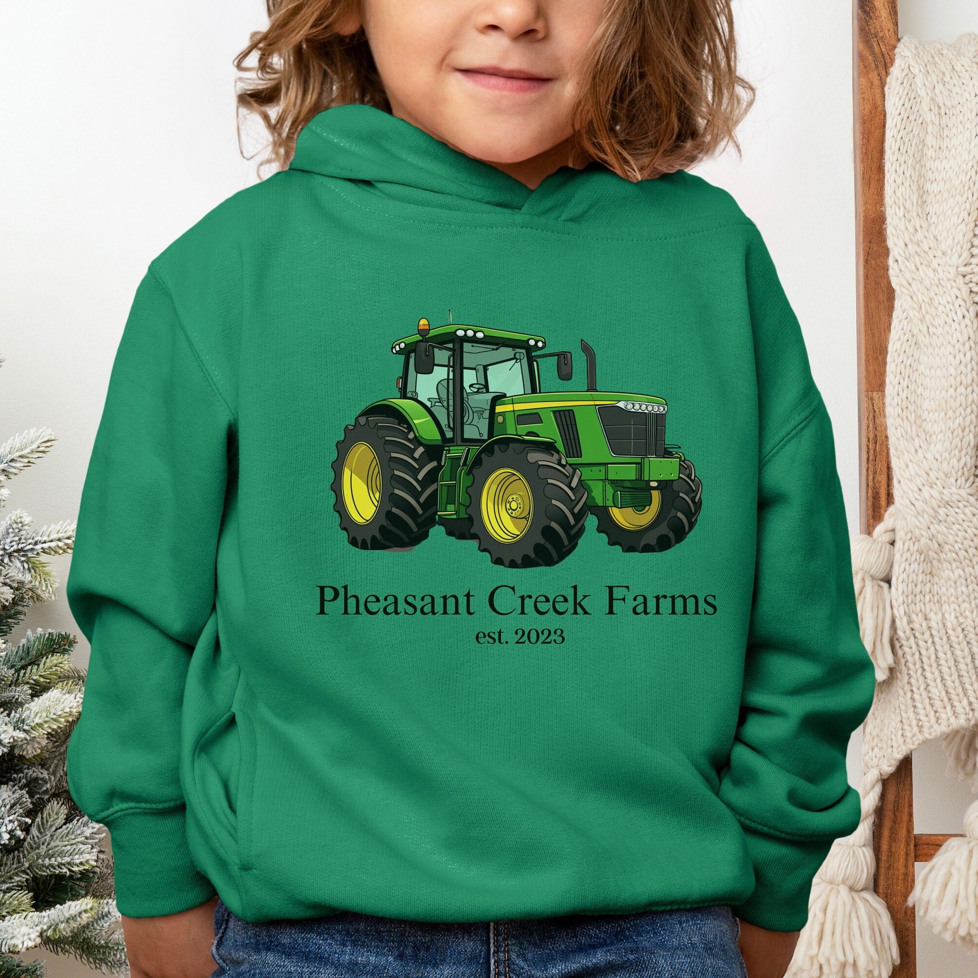 Personalized Toddler Tractor Hoodie: Custom Farm Name, Rabbit Skins ...