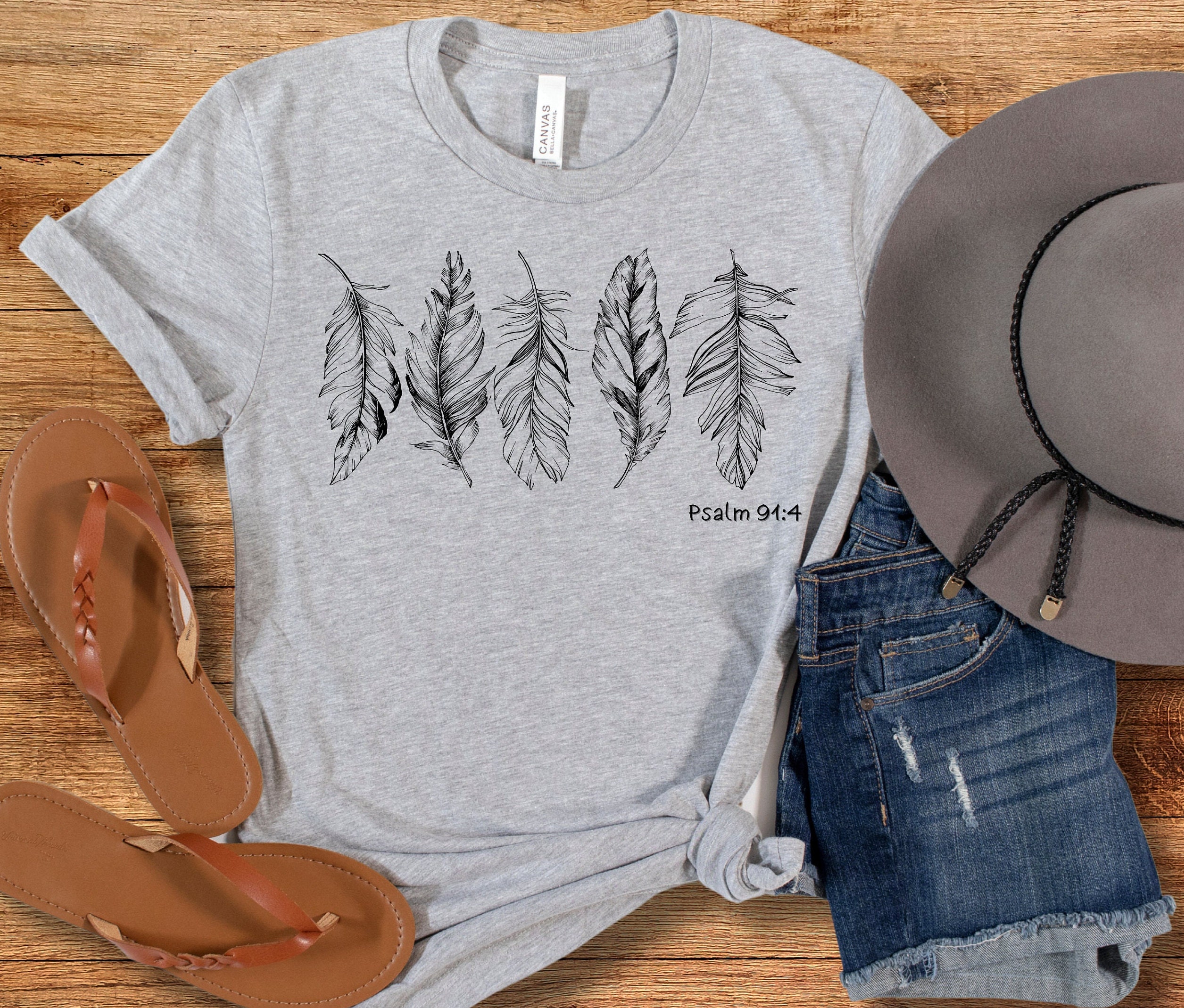 Feather Print T-shirt, Psalm 91:4, Bella Canvas Airlume Cotton - Etsy