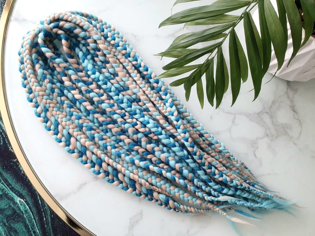 SET No. 115 , Wool Braids Merino Extensions Beige Turquoise Blue Pastel ...