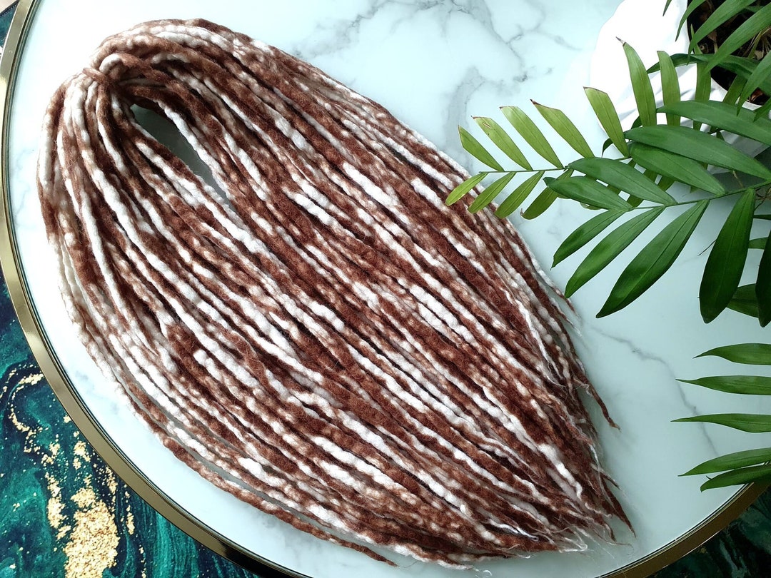 SET No. 222 , Wool Marble Tiger Dreads Merino Extensions White Light ...
