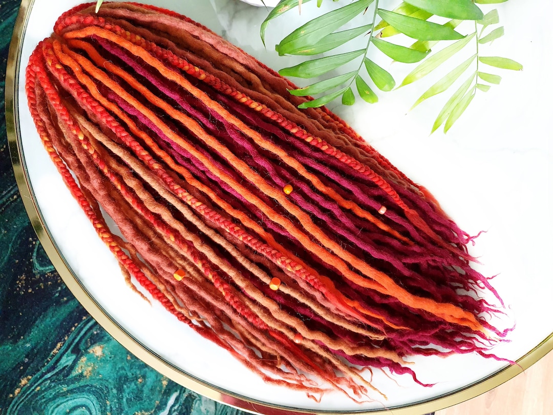SET No. 504 Choose Length Wool Dreads Extensions Braids Burgundy Red ...