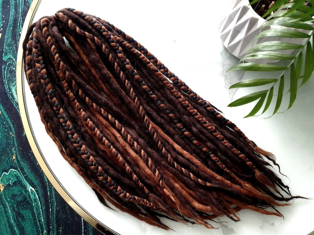 SET No. 120 Choose Length Wool Dreads Extensions Braids Twist Brown ...
