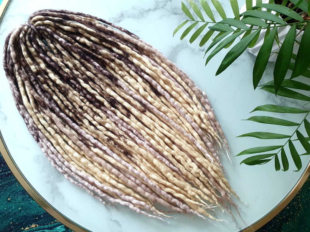 SET No. 238 , Wool Marble Tiger Dreads Merino Extensions Dark Brown ...