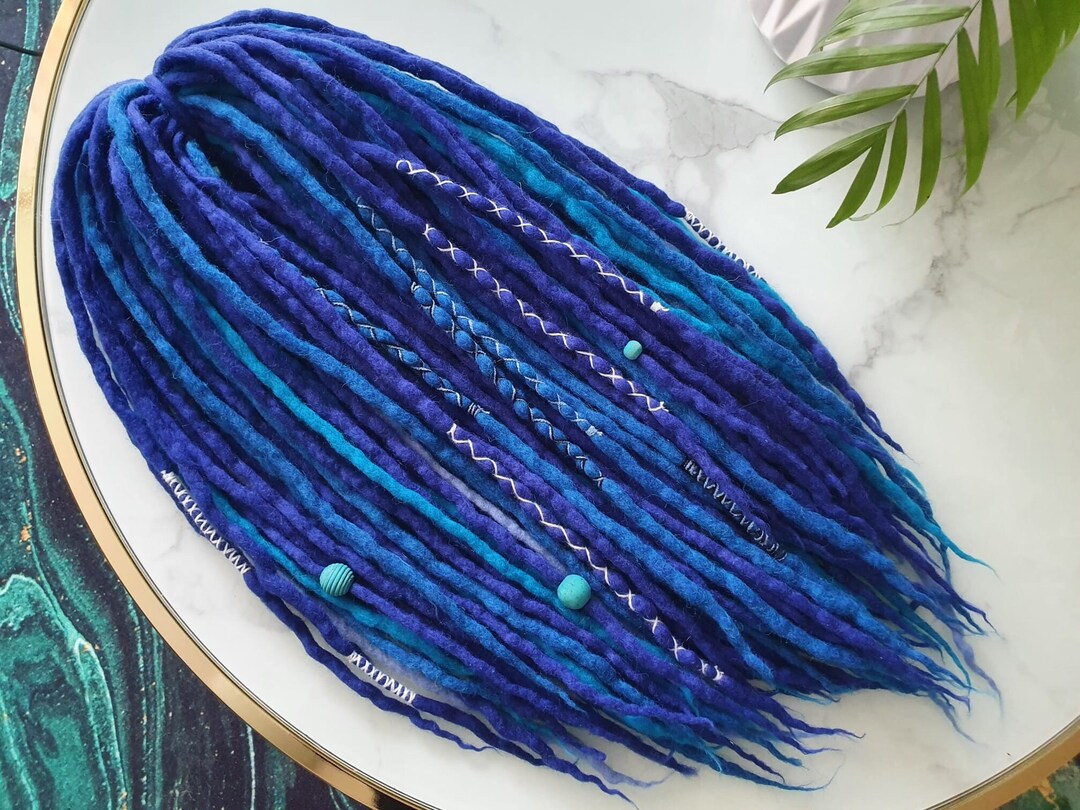 SET No. 107 Choose Length Wool Dreads Extensions Blue Turquoise ...