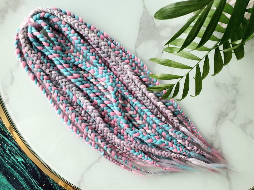 SET No. 97 , Wool Braids Merino Extensions Grey Pastel Pink Blue ...