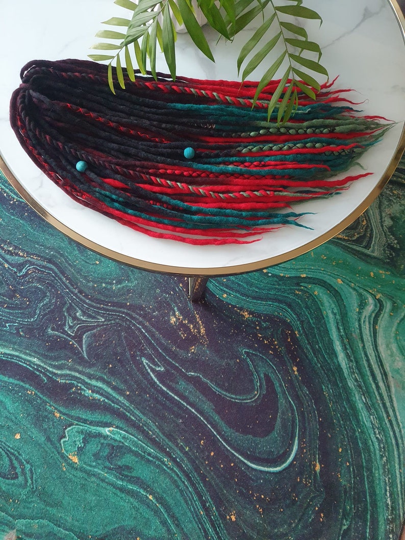 SET No. 140 Choose Length Ombre Wool Dreads Merino Extensions Black Red ...