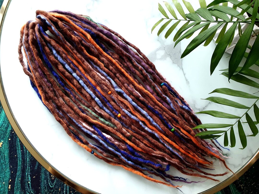 SET No. 189 , Choose Length Wool Dreads Merino Extensions Brown Blue ...