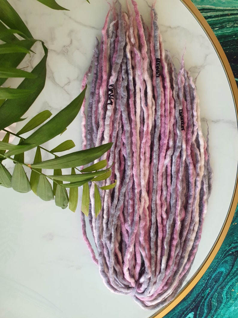 SET No. 50 , Choose Length Wool Dreads Merino Extensions Gray White ...