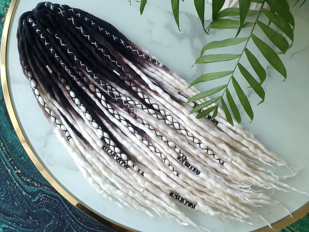 SET No. 143 Choose Length Ombre Wool Dreads Merino Extensions Black ...
