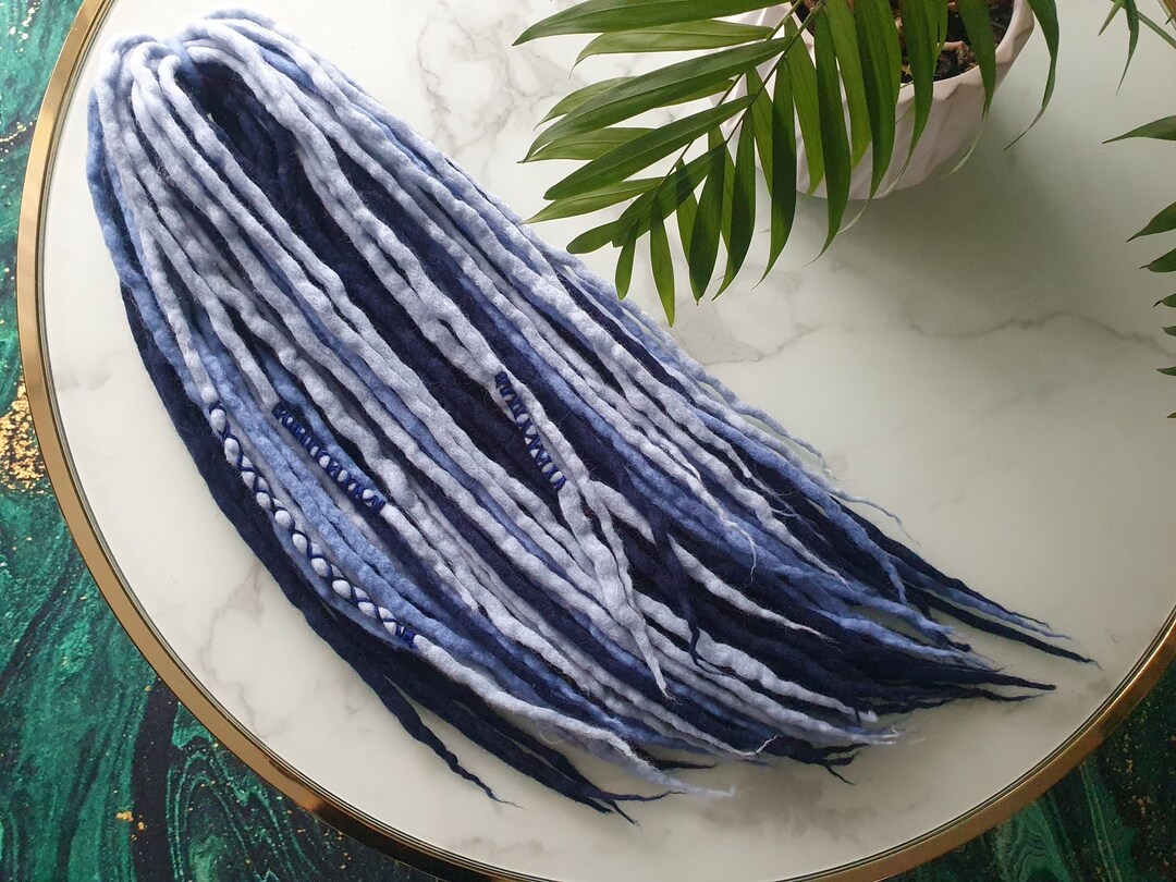 SET No. 8 , Choose Length Wool Dreads Merino Extensions Blue Navy Light ...