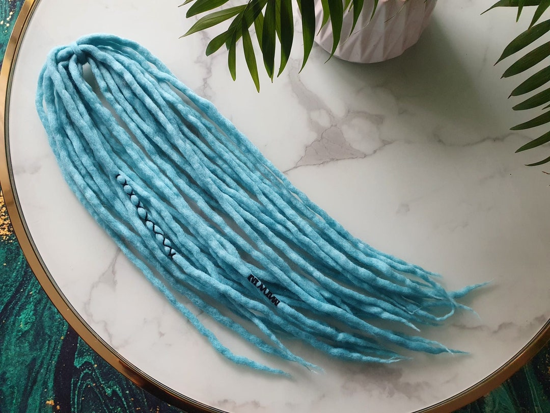 SET No. 12 Choose Length Wool Dreads Merino Extensions Pastel Turquoise ...