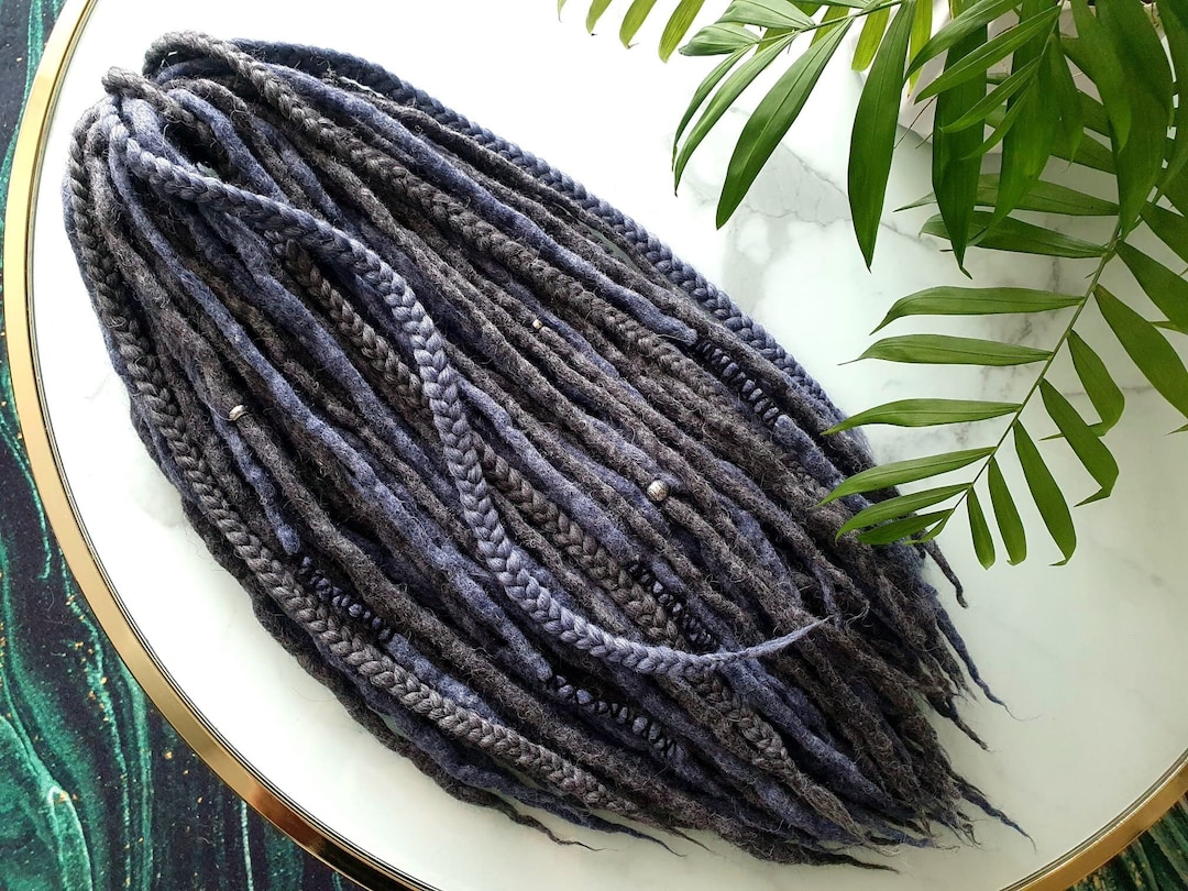 SET No. 178 Choose Length Wool Dreads Extensions Braids Melange Blue ...