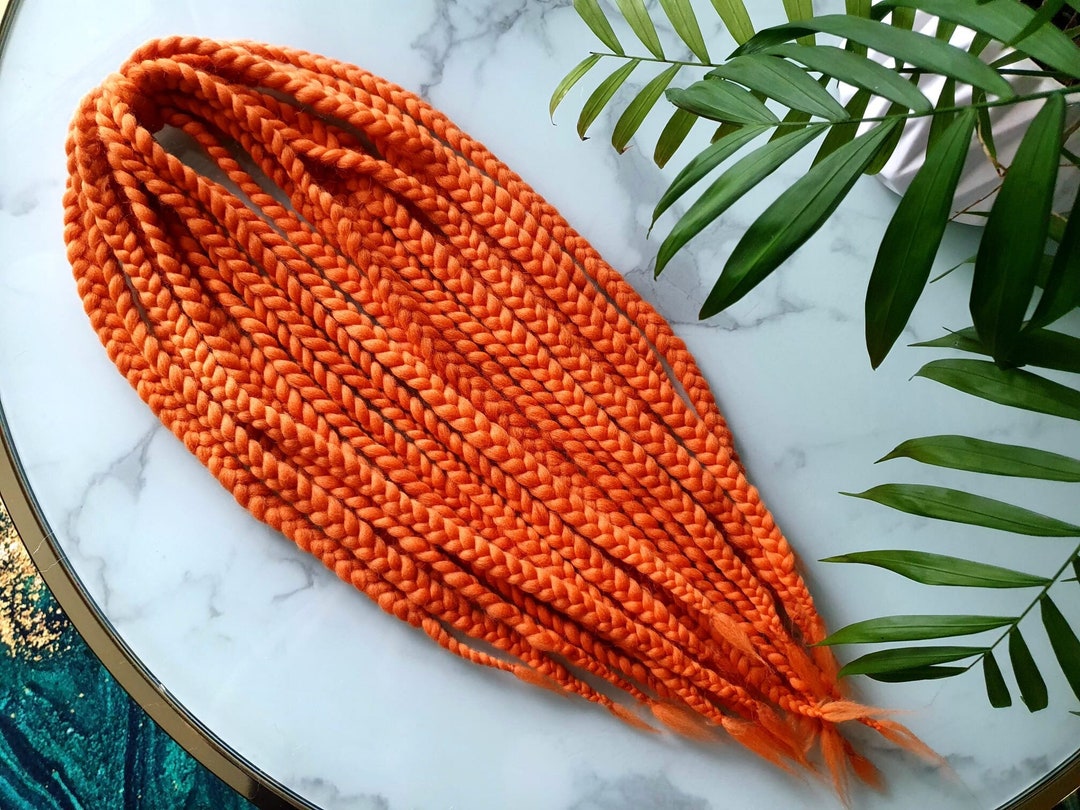 SET No. 211 , Wool Braids Merino Extensions Light Orange DREADLOCKS DE ...