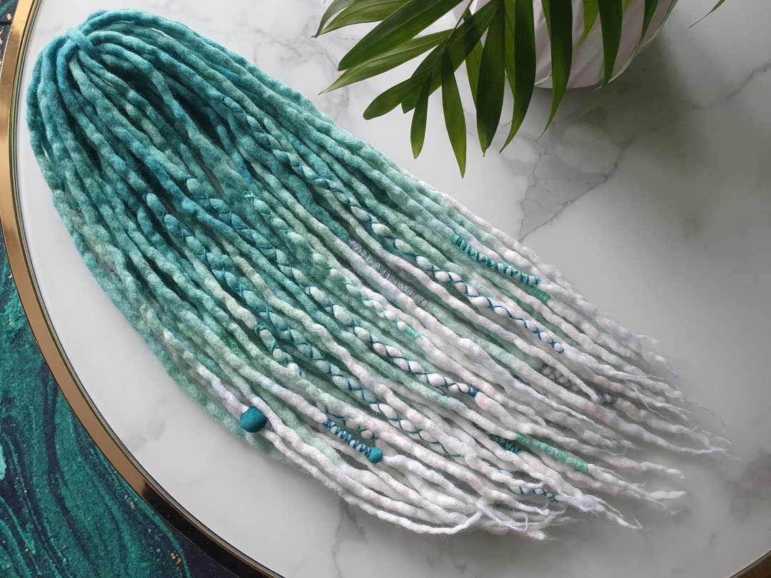 SET No. 62 Choose Length Ombre Wool Dreads Merino Extensions White ...