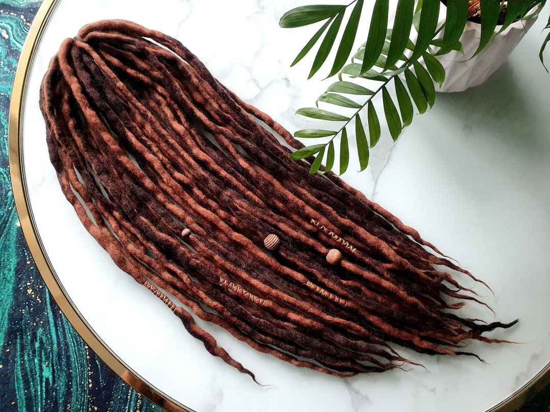 SET No. 81 , Choose Length Wool Dreads Merino Extensions Brown Mix ...