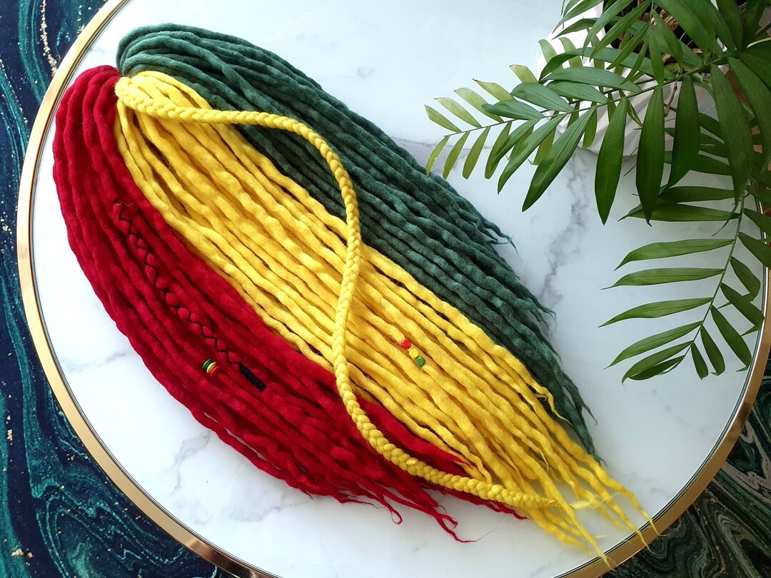SET No. 193 Choose Length Wool Dreads Merino Extensions Rasta Green ...