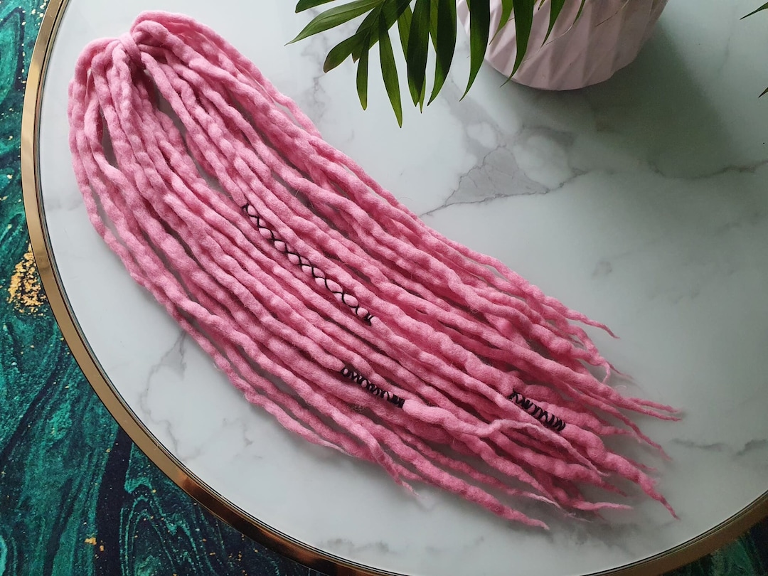 SET No. 10 , Choose Length Wool Dreads Merino Extensions Pink Candy ...