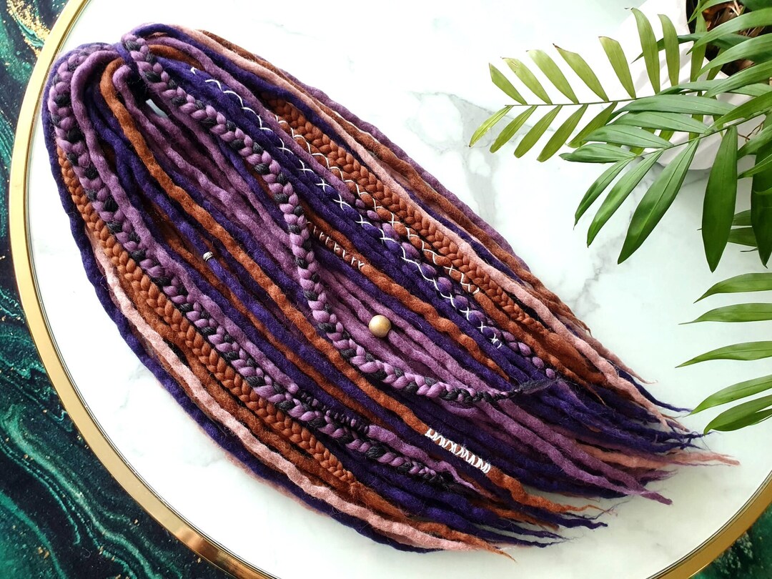 SET No. 179 Choose Length Wool Dreads Extensions Braids Brown Violet ...