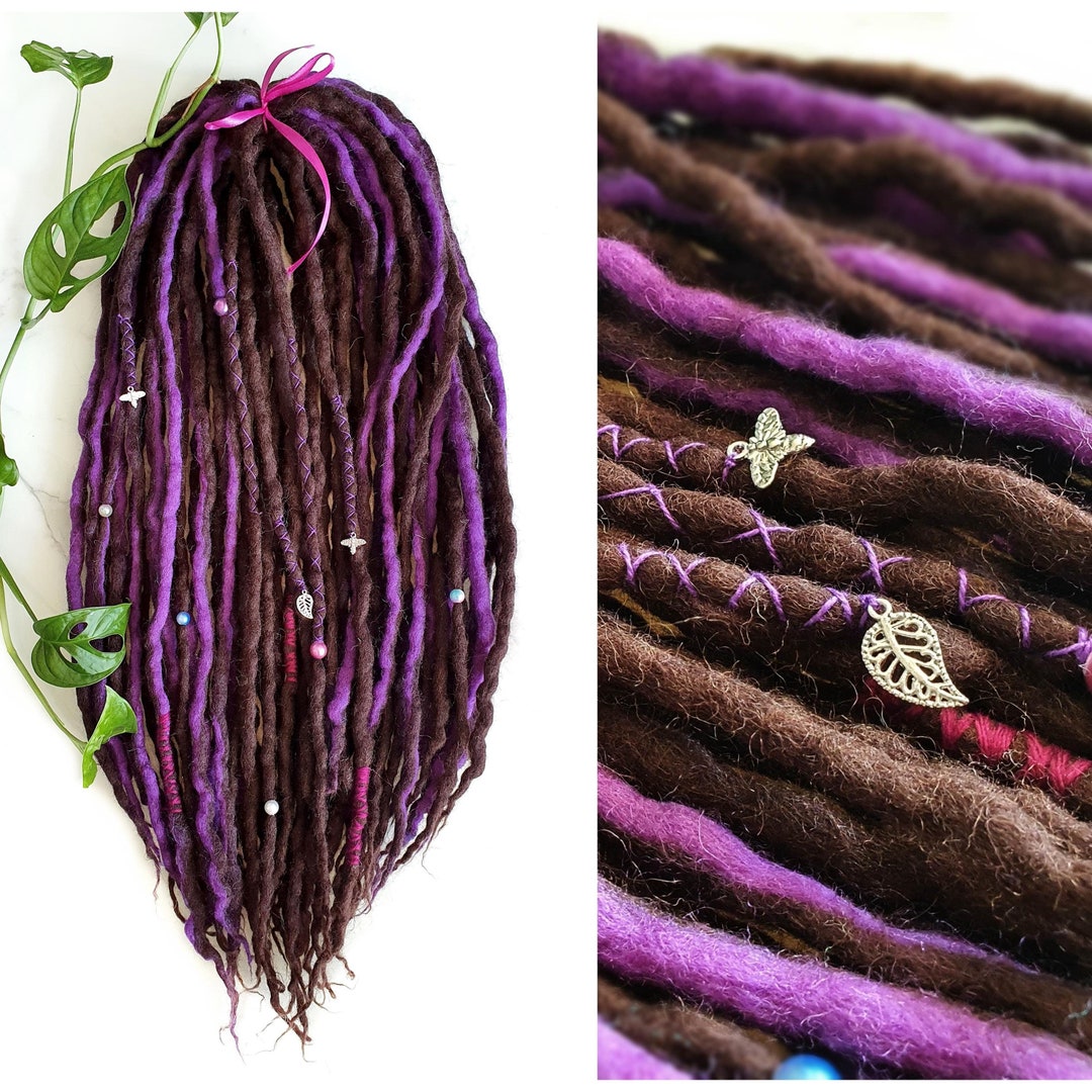 SET No. 515 Choose Length Wool Dreads Extensions Dark Brown Violet ...